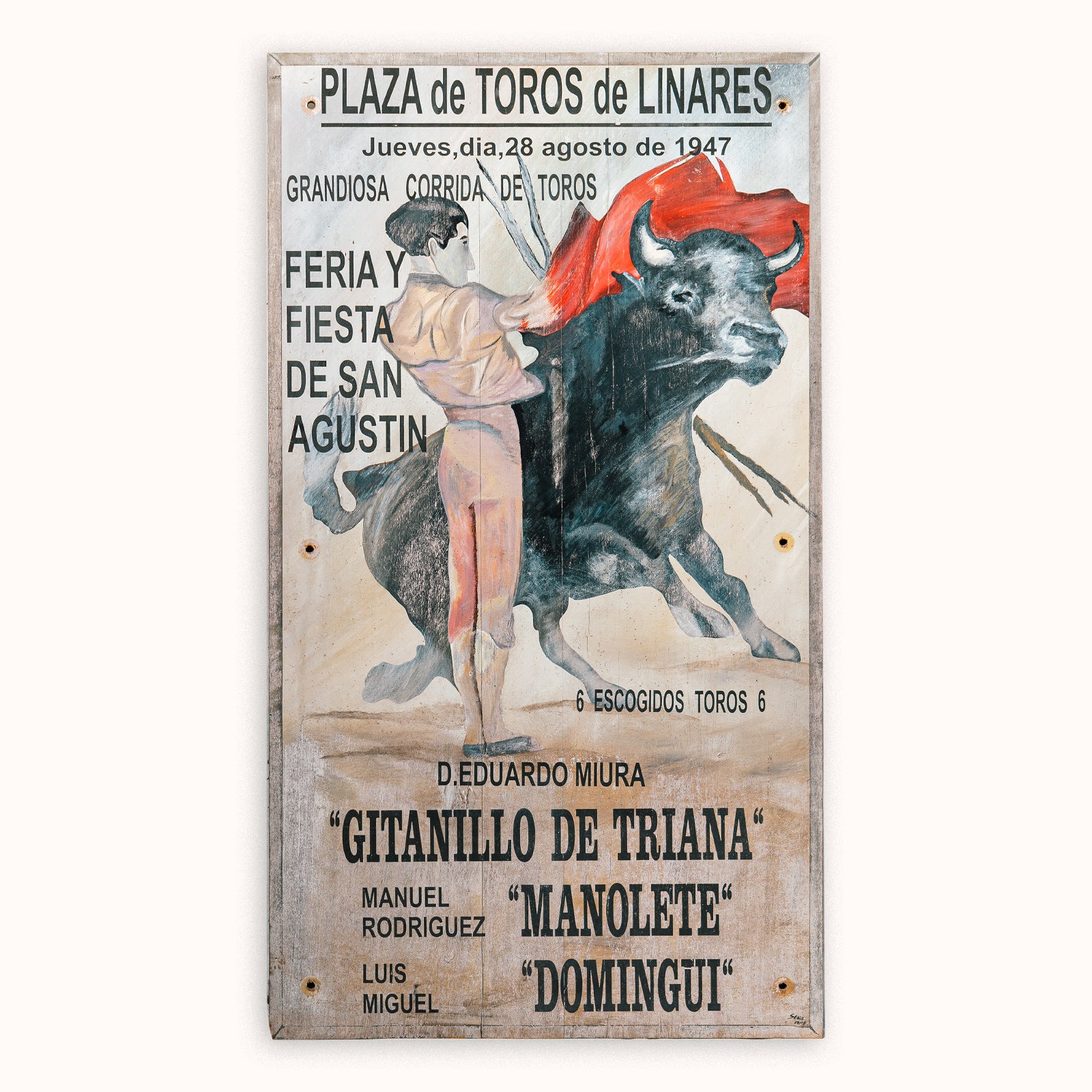 Historic Hand-Painted Bullfight Sign - Manolete’s Final Fight, 1947