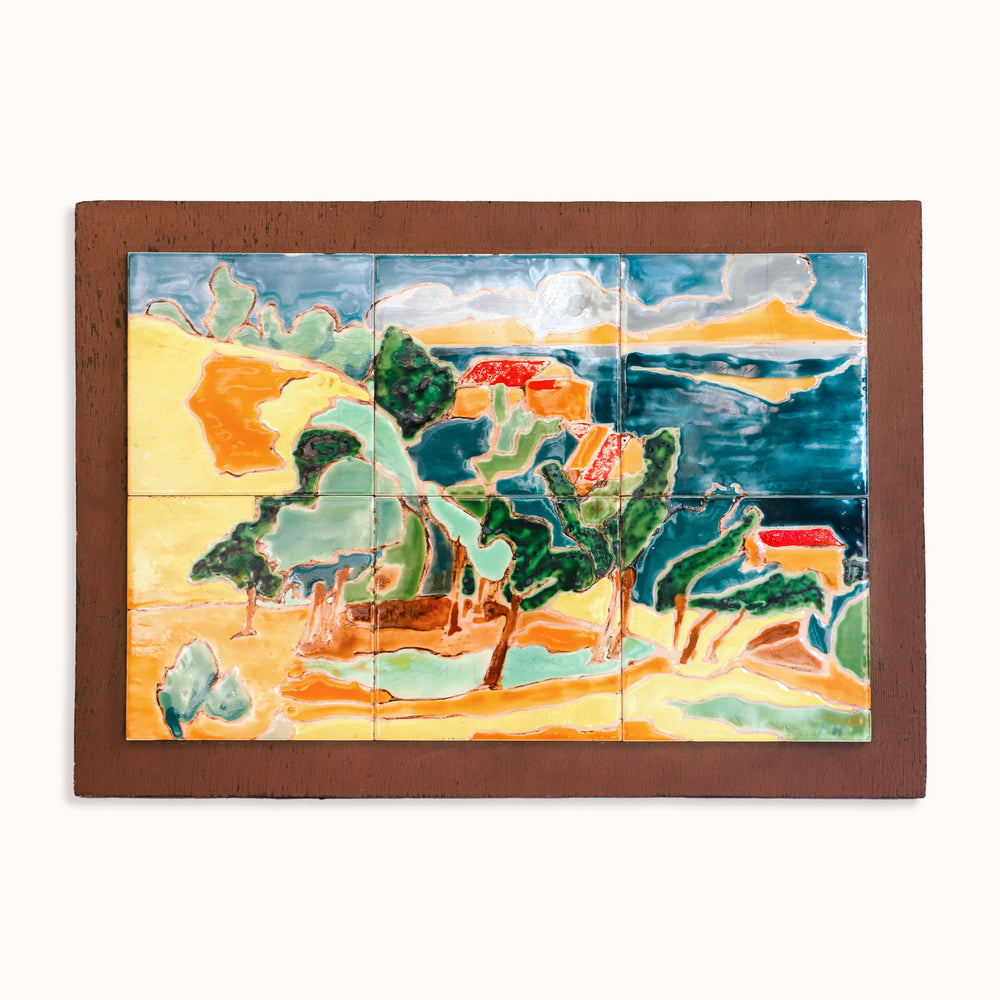 Colorful Mid Century French Ceramic Glazed Art Tile Panel of Anduze