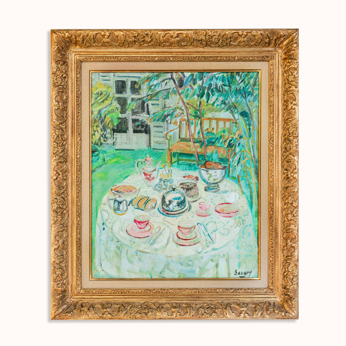 Original Oil Painting "Le Thé" by French Artist Robert Savary